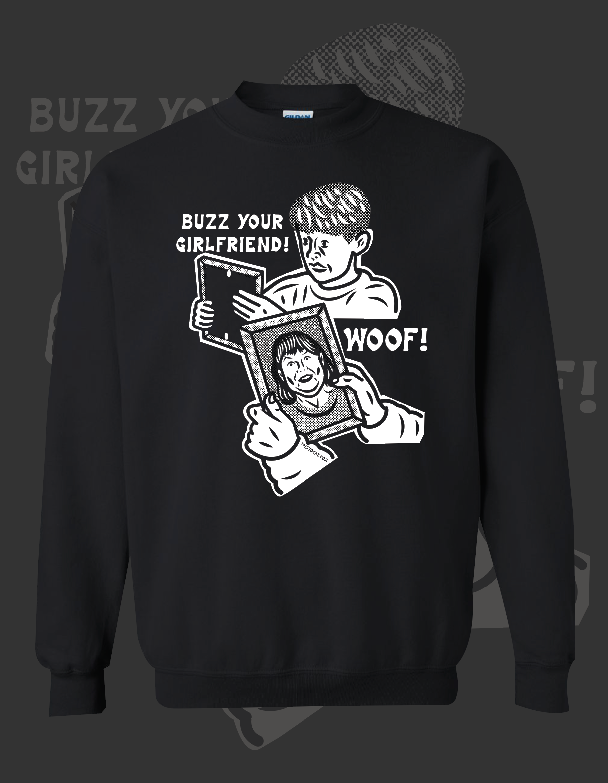 BUZZ GF BLACK CREWNECK SWEATER | cristocatofficial